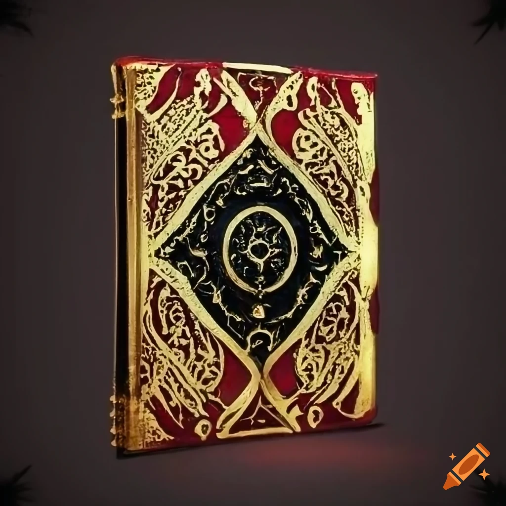 Black, gold, and red spell book on Craiyon