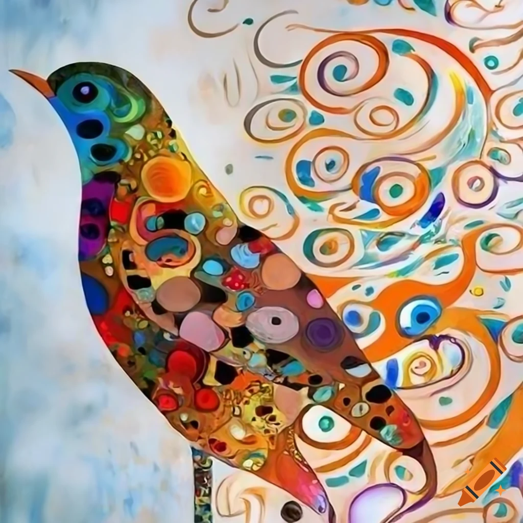 Gorgeous abstract bird with a beautiful tail by klimt on a white ...