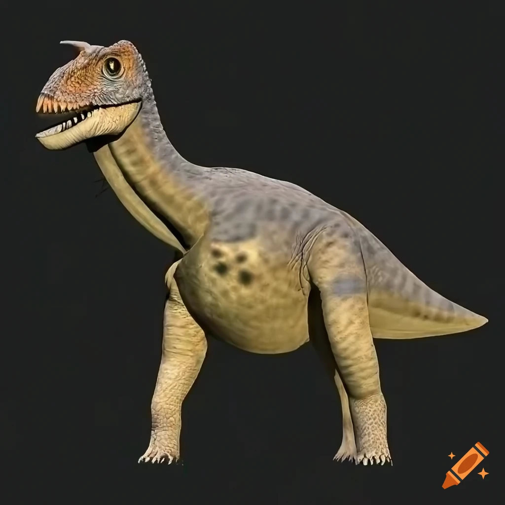 Colorful hadrosaurus dinosaur with elephant-like skin texture in warm ...