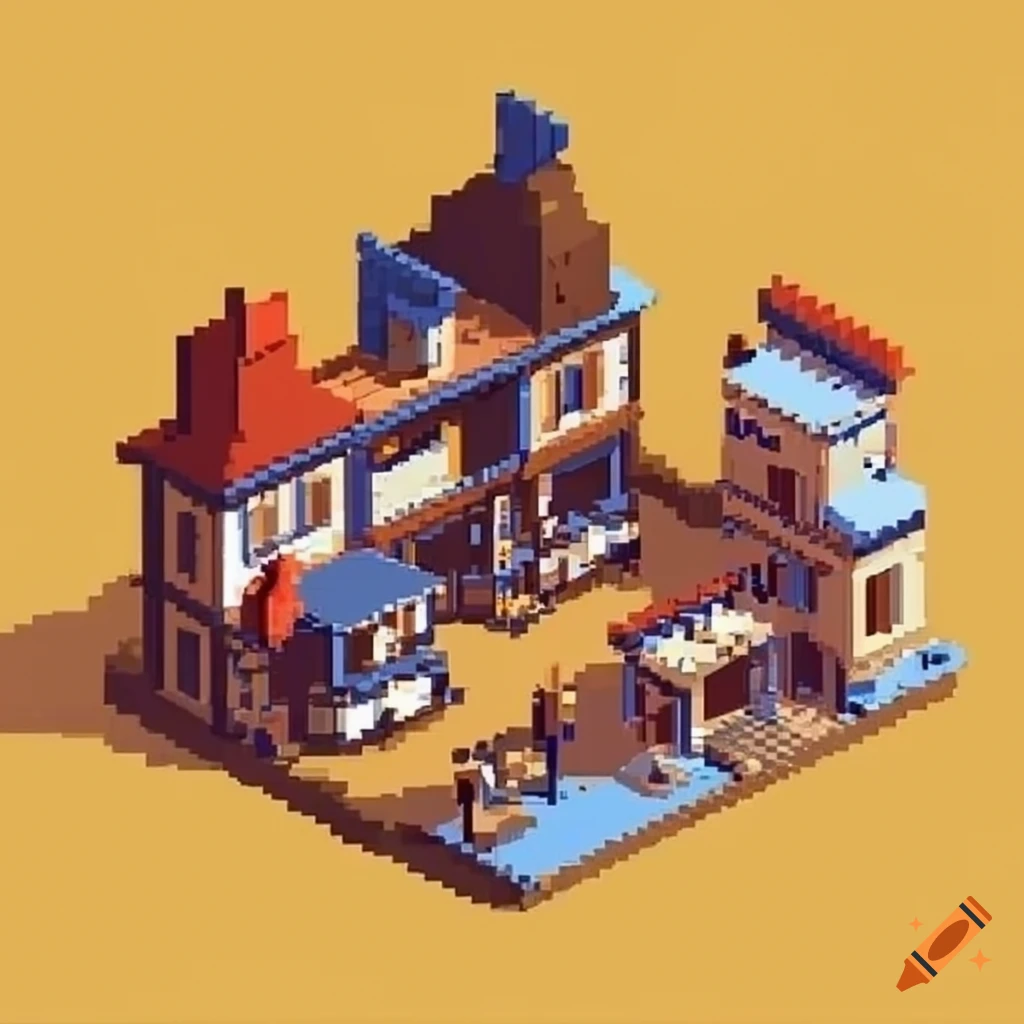 Isometric pixel art of a western town on Craiyon