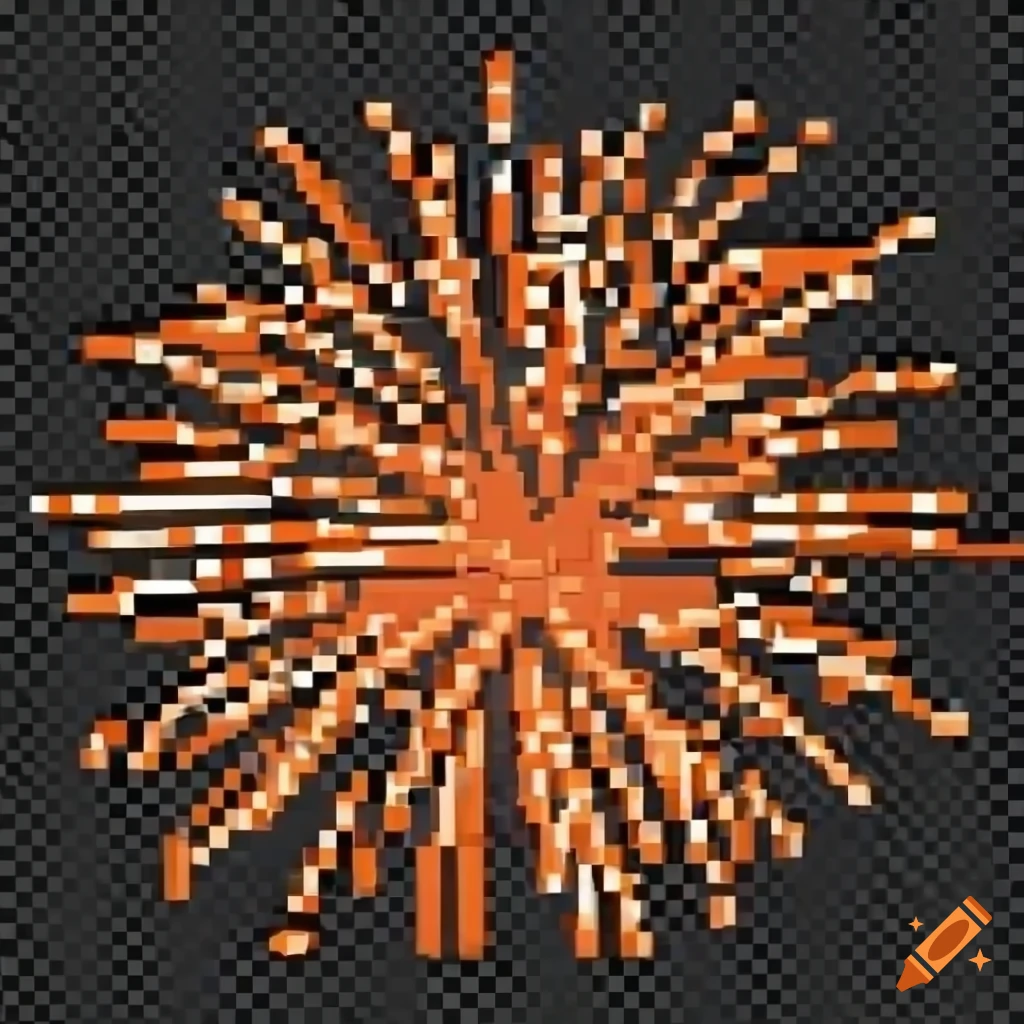 Orange 8 bit fireworks on black background on Craiyon