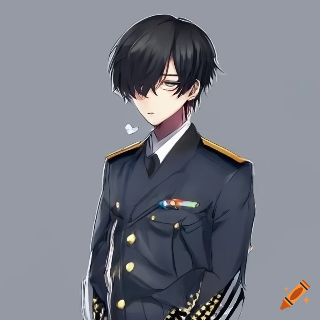 Anime character with black hair in navy uniform on Craiyon