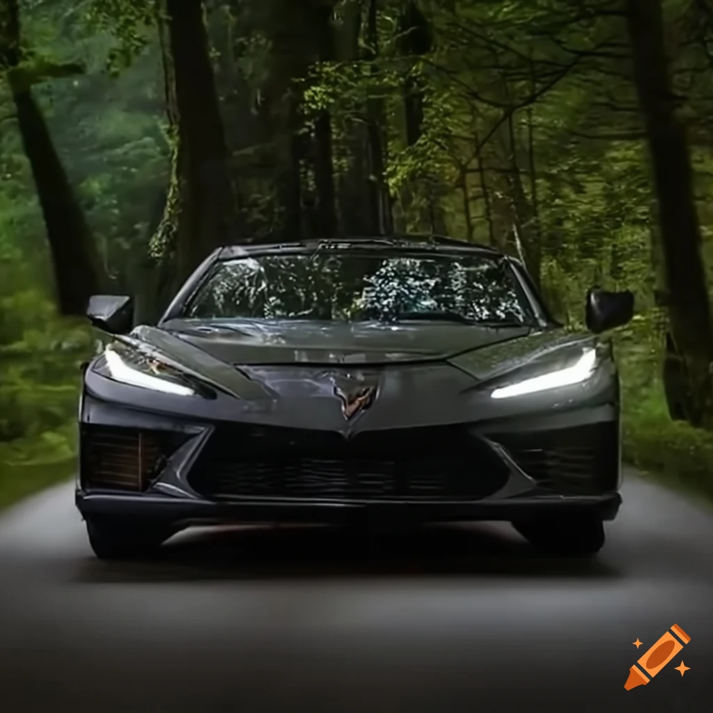 2023 chevrolet corvette driving through a rainforest at night with ...