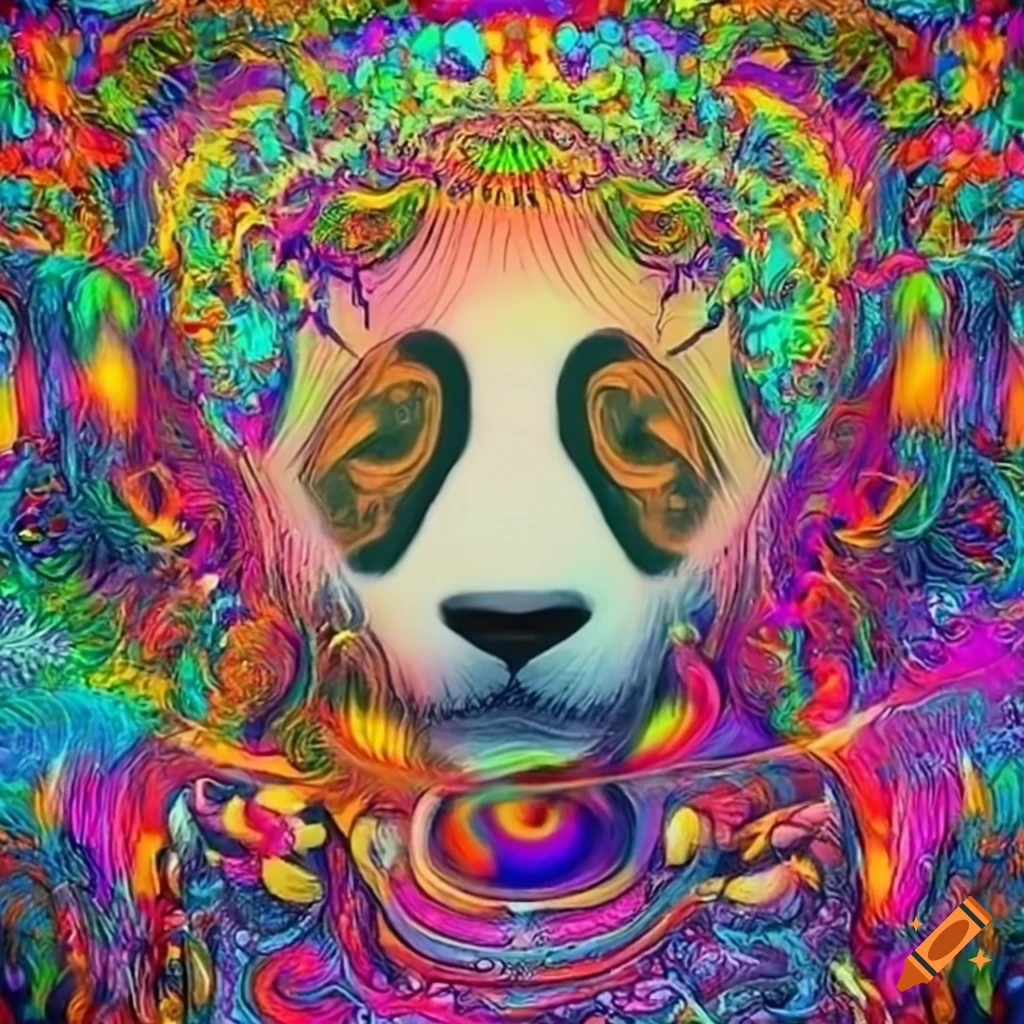 Psychedelic panda creating music on Craiyon