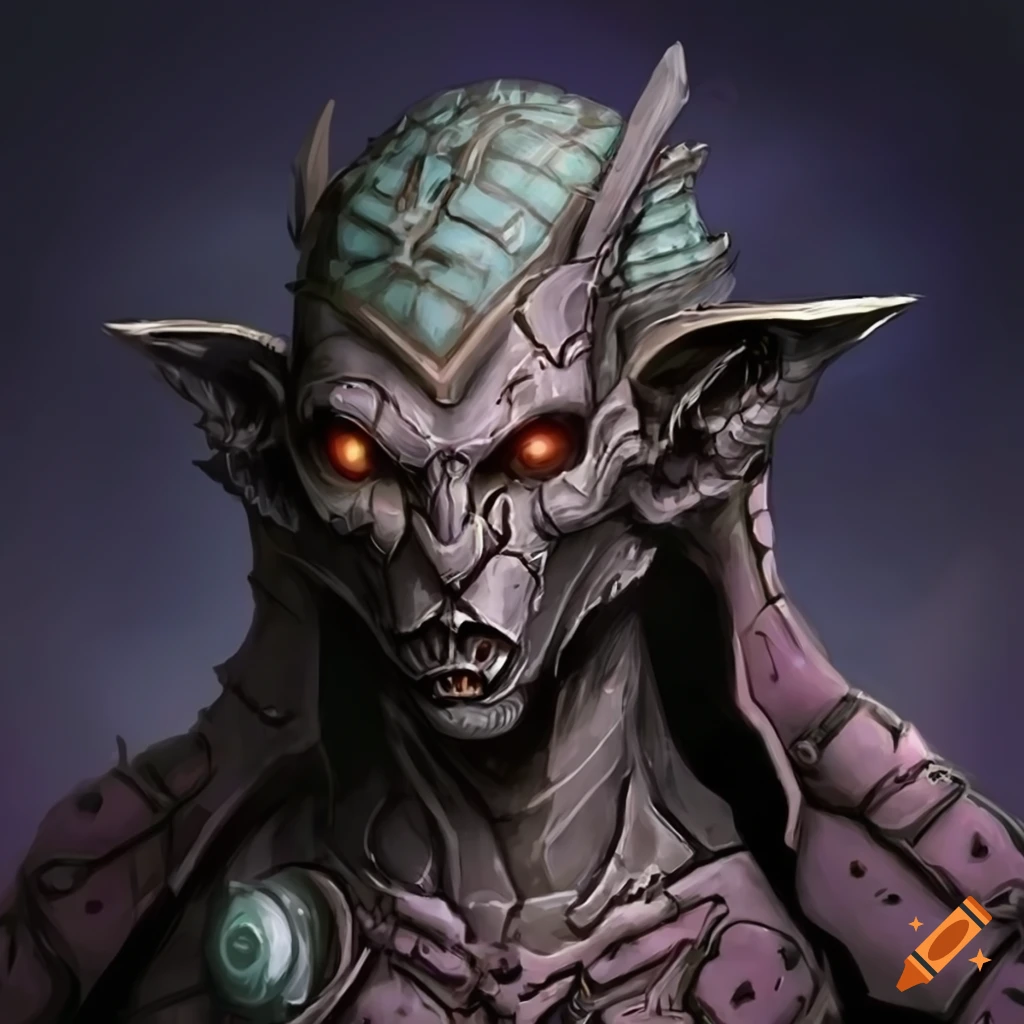 Dark elf wererat cyborg in heavy armor on Craiyon