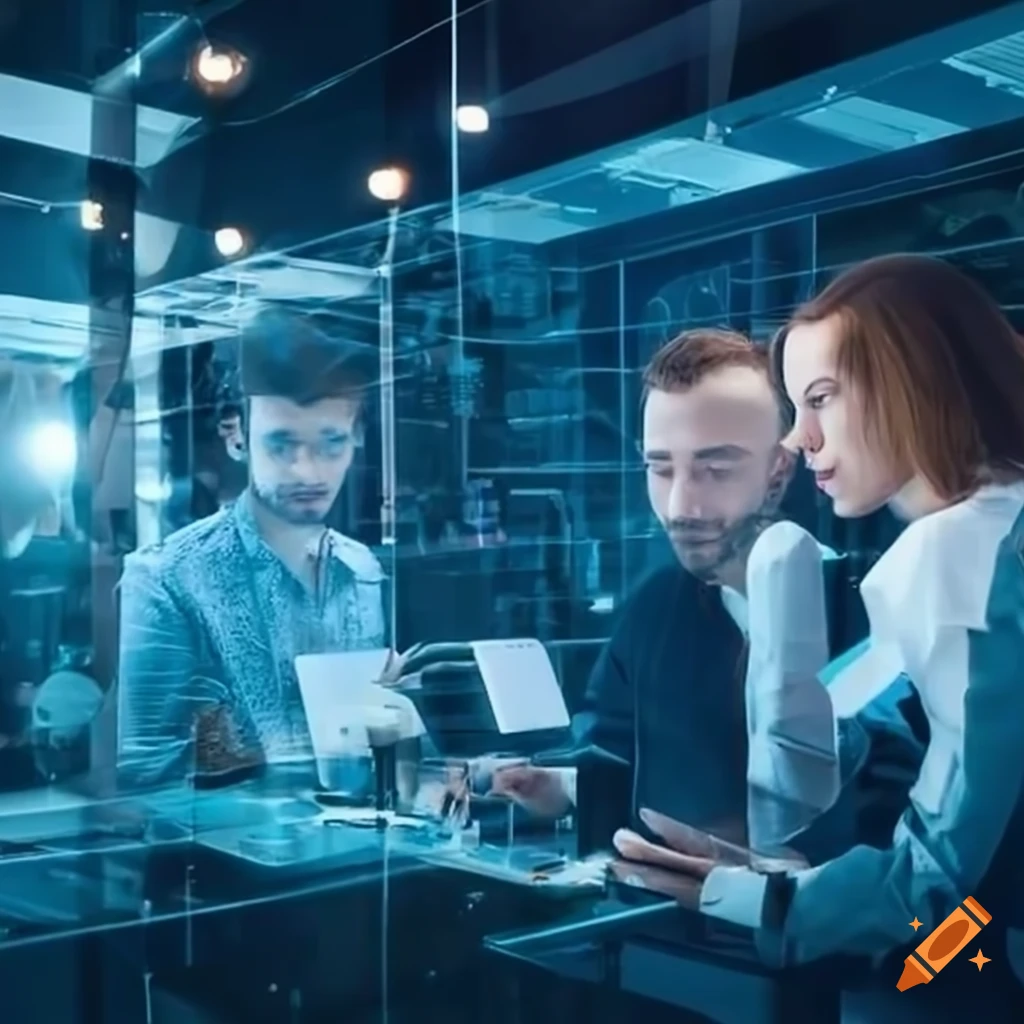 Computer science professionals collaborating in a modern office setting ...