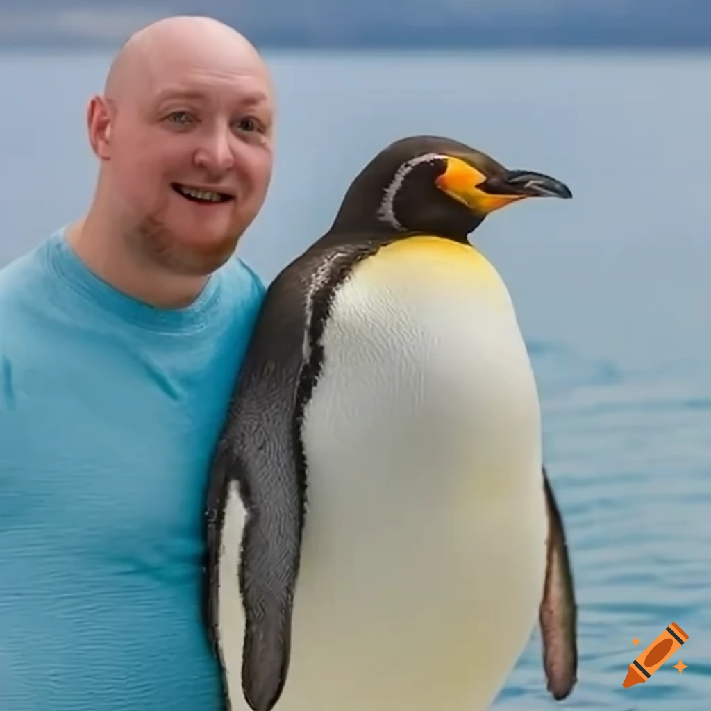 Man hugging a penguin on Craiyon