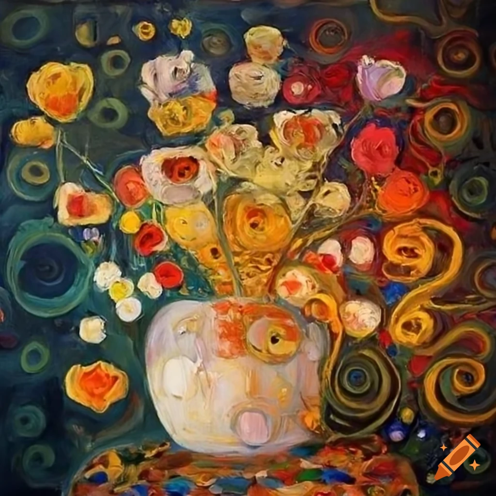 Abstract oil painting of spring flowers by Klimt on Craiyon