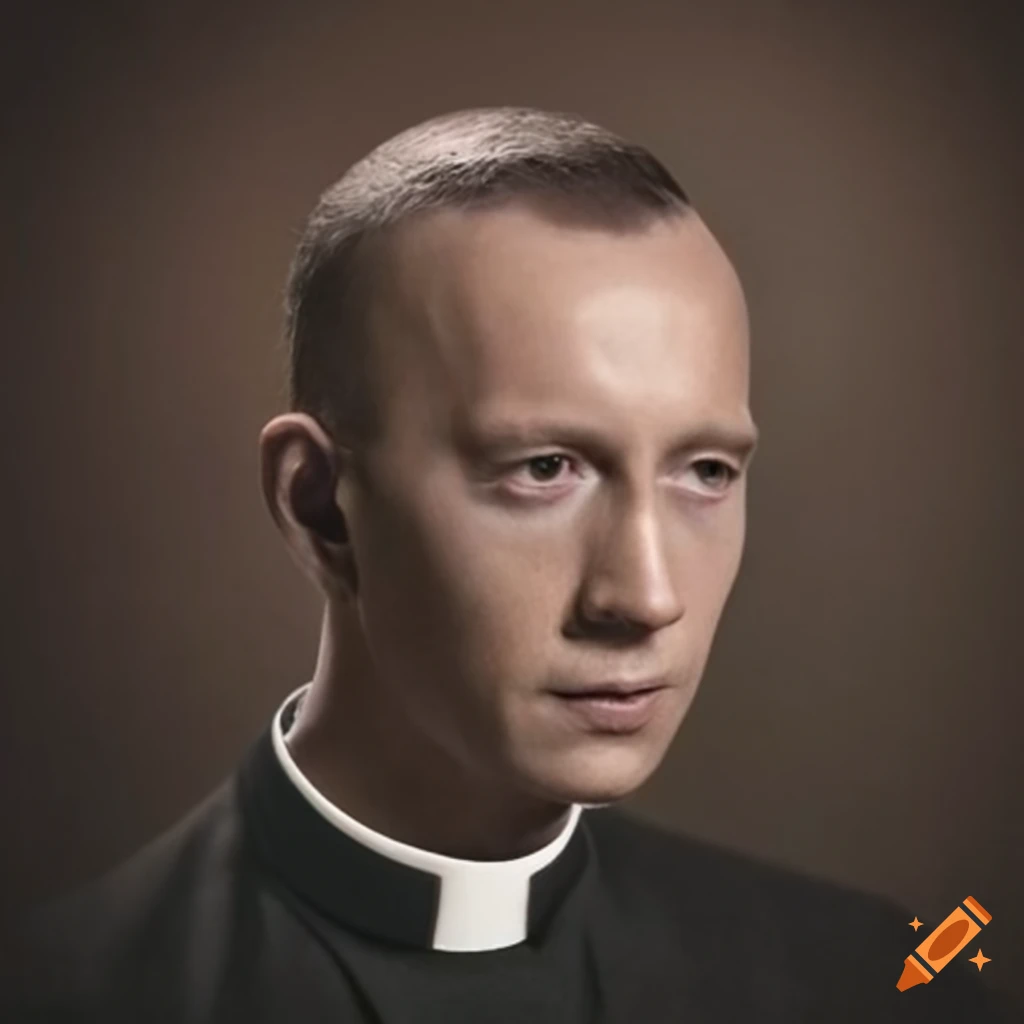 Portrait of a priest with an expressionless look in a color photograph ...