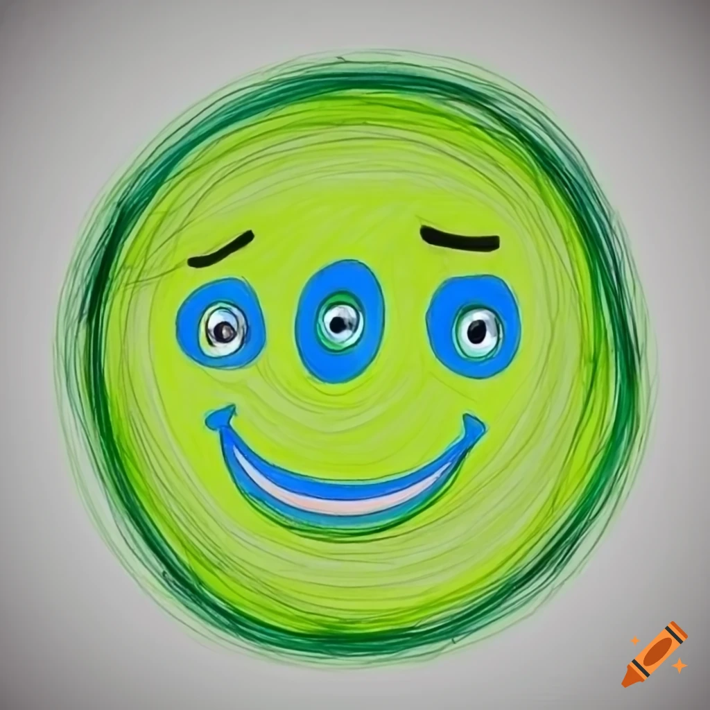 Drawing of a smiling circle in green, blue, and yellow colors on Craiyon