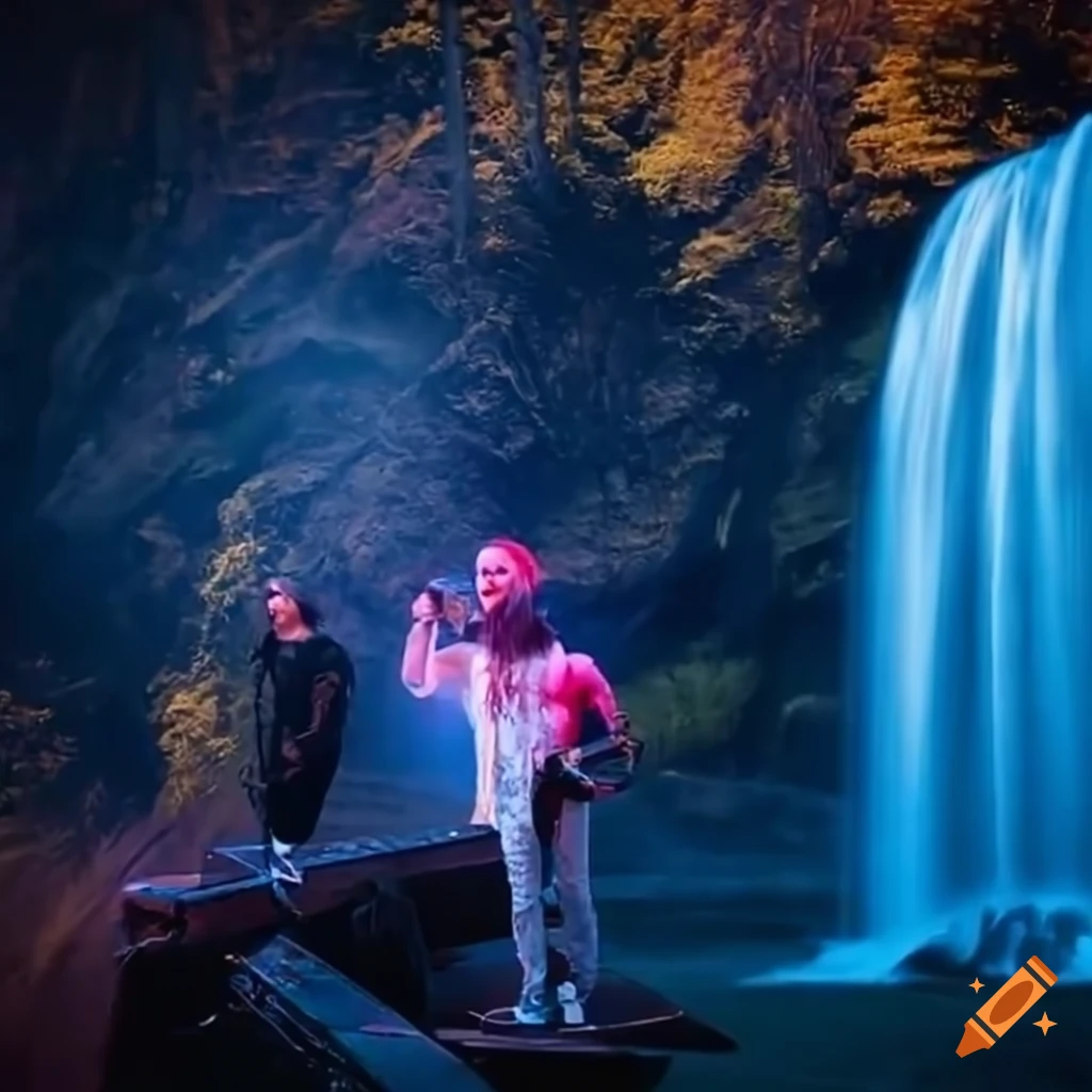 R&b artist performing live concert on waterfall on Craiyon