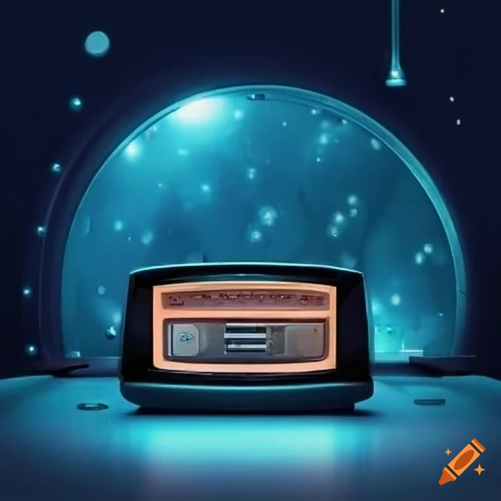 Cute scifi living room with large vintage radio on Craiyon