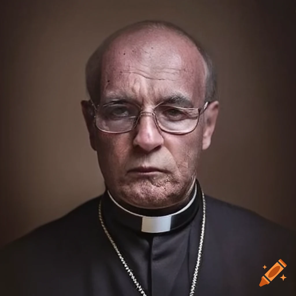 Portrait of a priest with an expressionless look in color on Craiyon