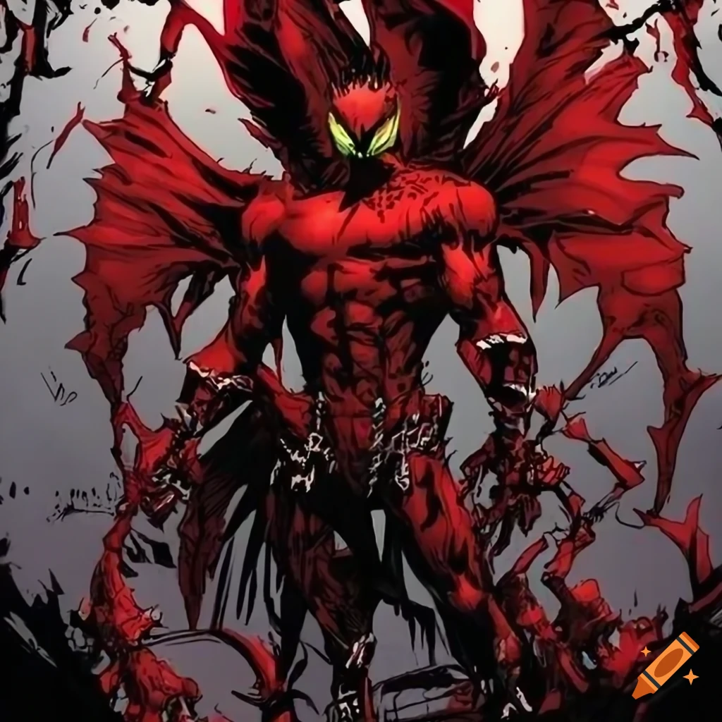 Comic style illustration of black, white, and red character on Craiyon