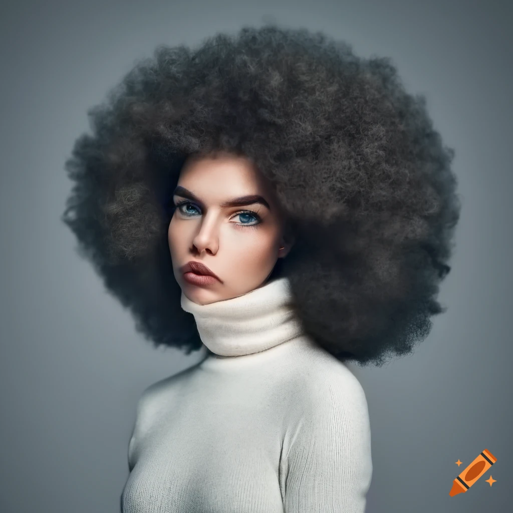 Beautiful white woman with a massive afro wearing a white turtleneck ...