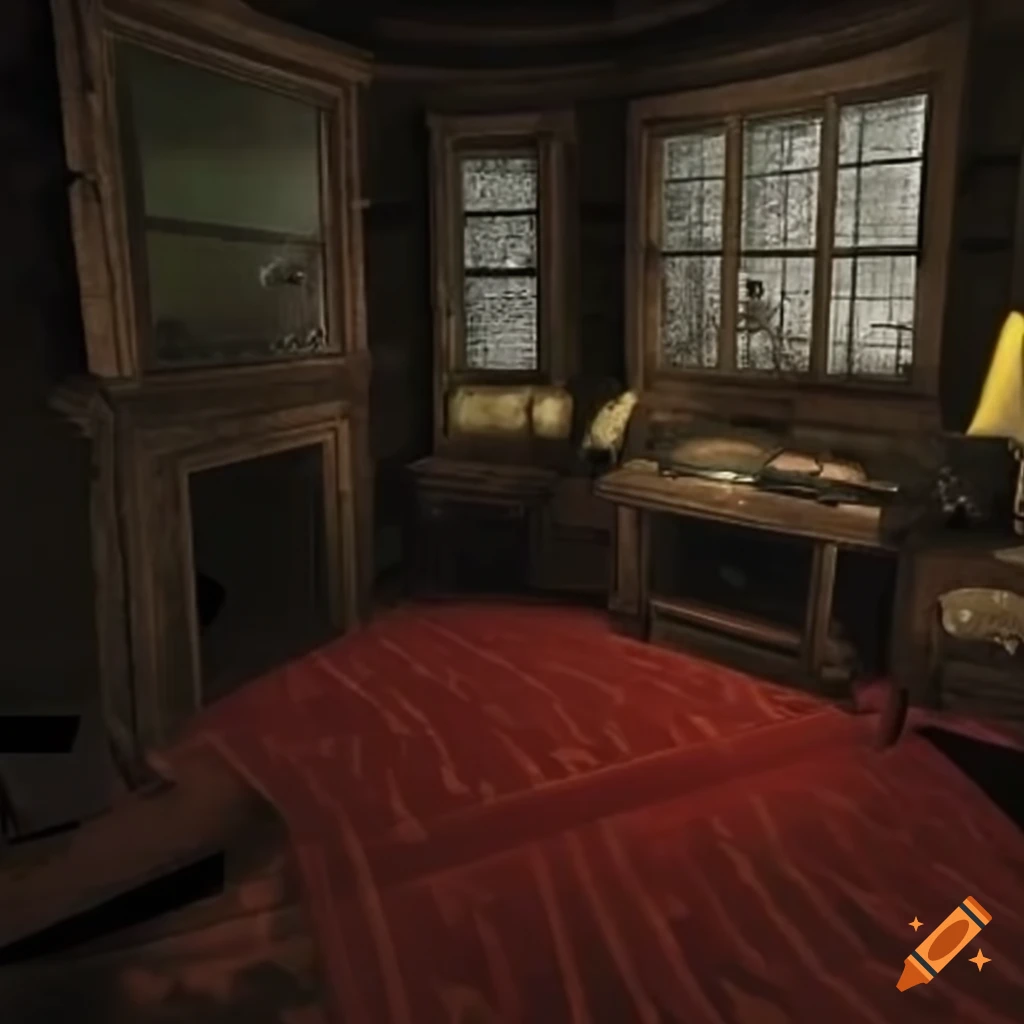 Gloomy house interior in a 2000s 3d video game style on Craiyon