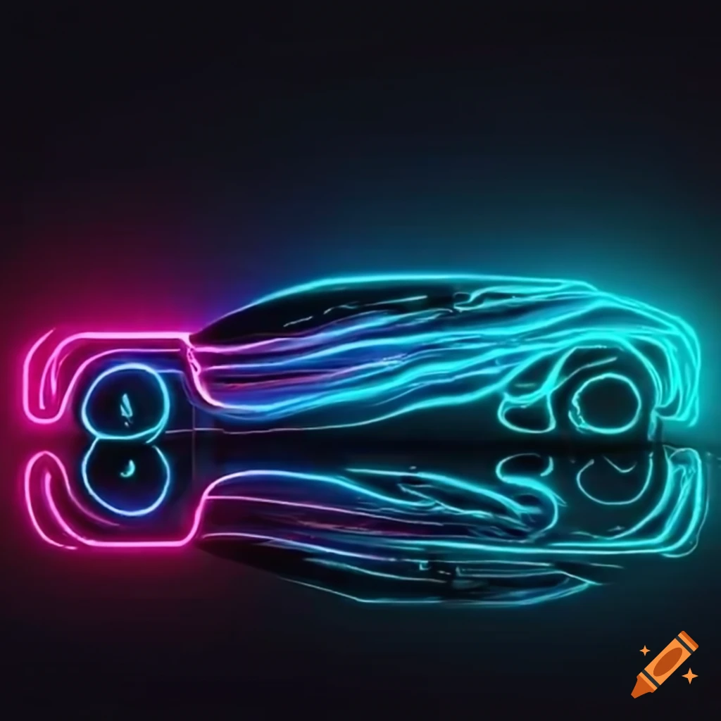 Car drawn with thick neon lines on Craiyon