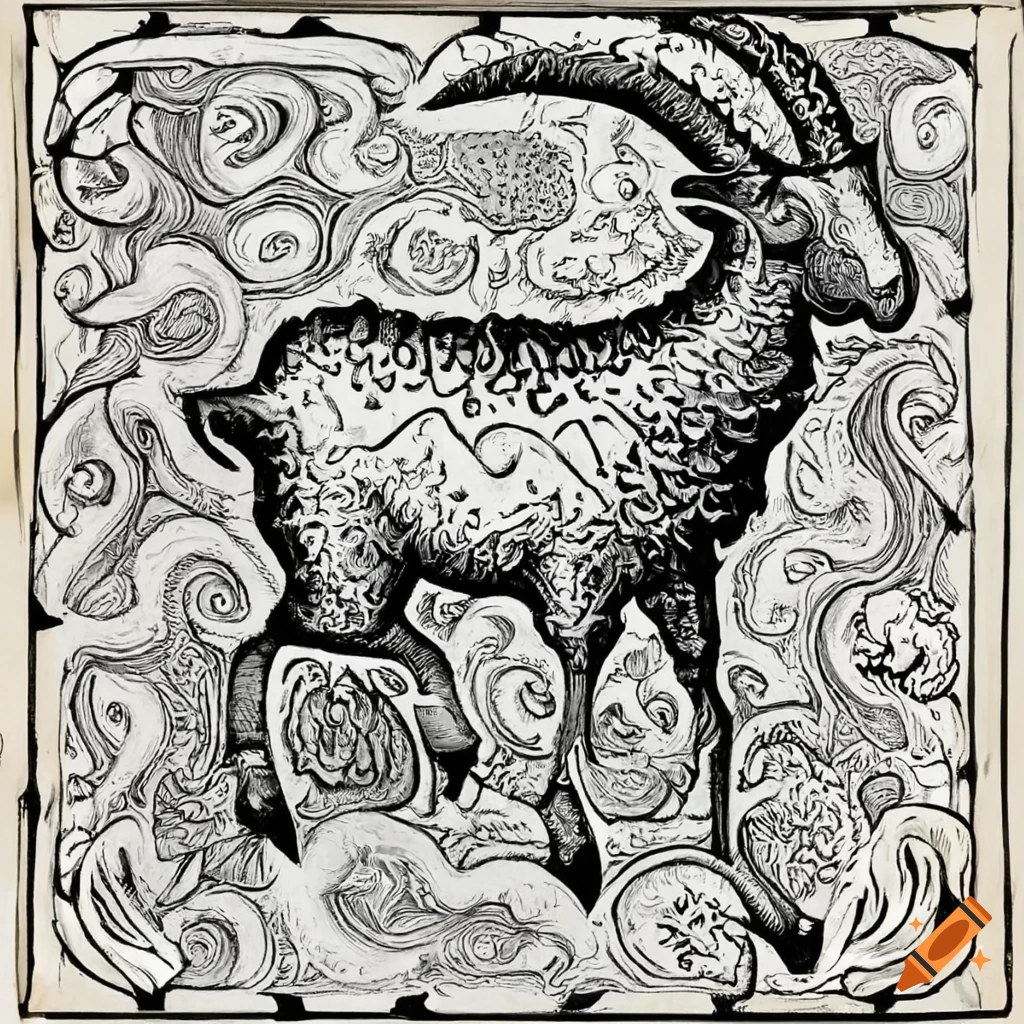 Goat in black and white fantasy medieval manuscript art on Craiyon