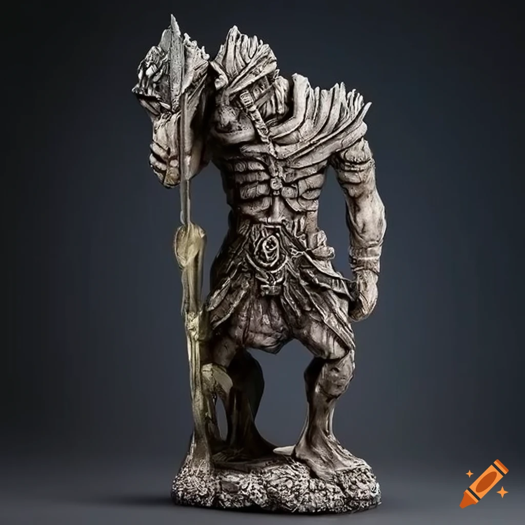 Fantasy cracked stone warrior statue on Craiyon