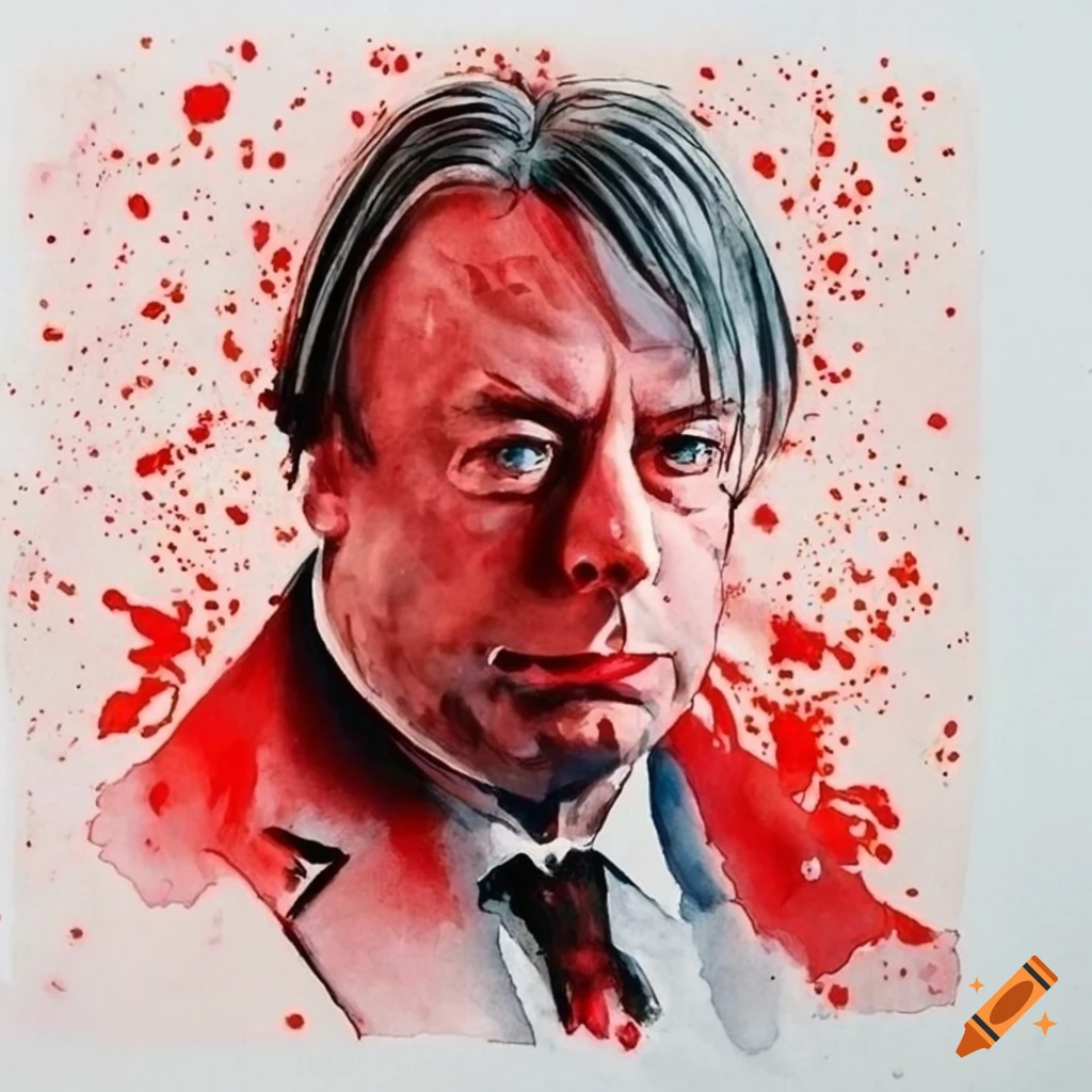Stern and smug portrait of christopher hitchens in red and black ...