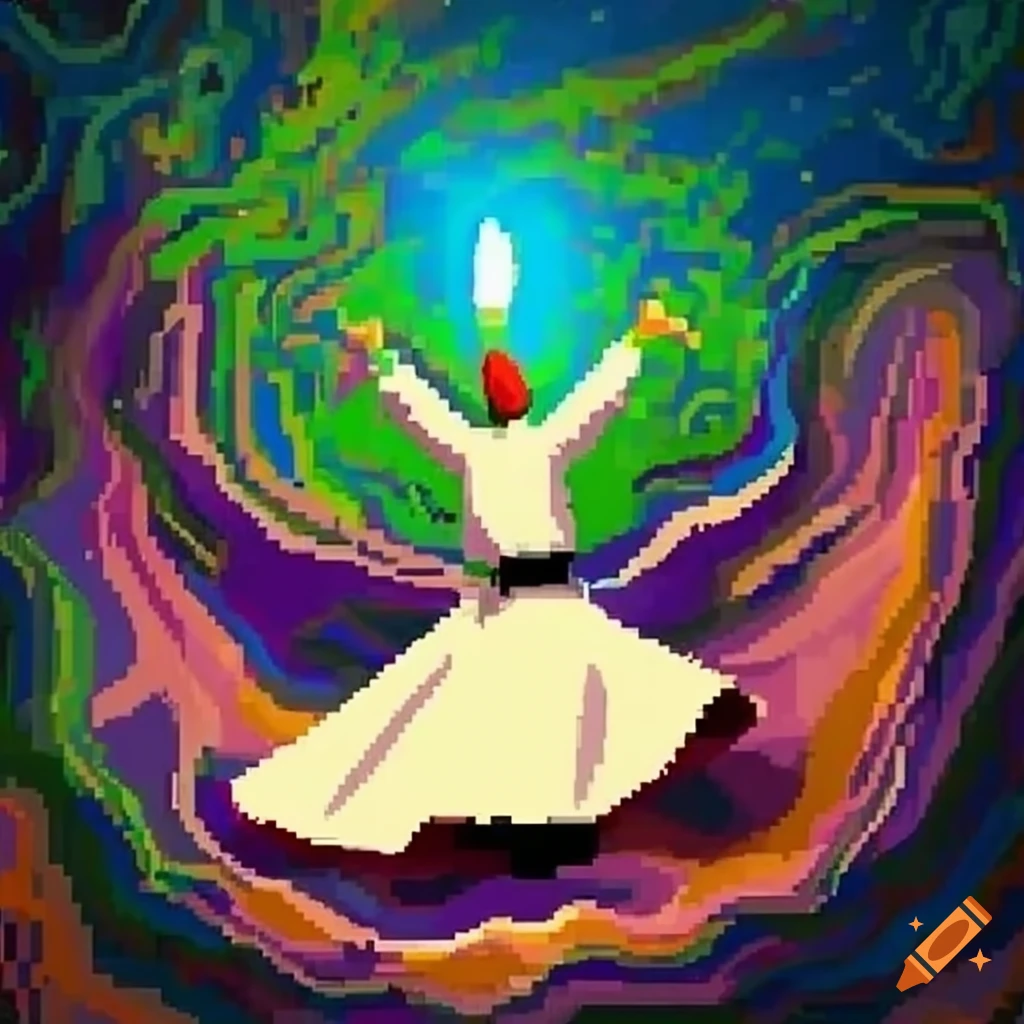 Sufi dancing in pixel art style on Craiyon