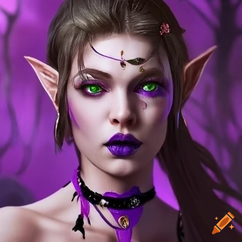 Purple female elf with a black choker on Craiyon