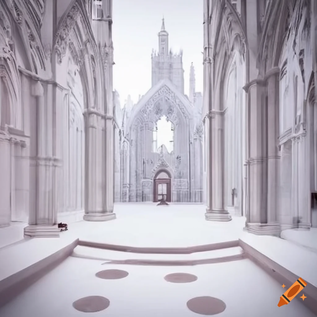 Elegant white gothic courtyard with cubic design on Craiyon