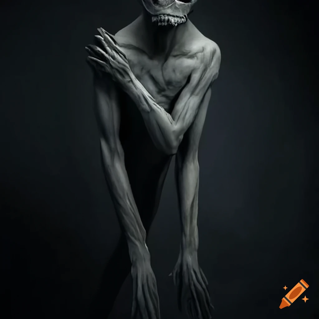 Creepy dark humanoid creature in a realistic style on Craiyon