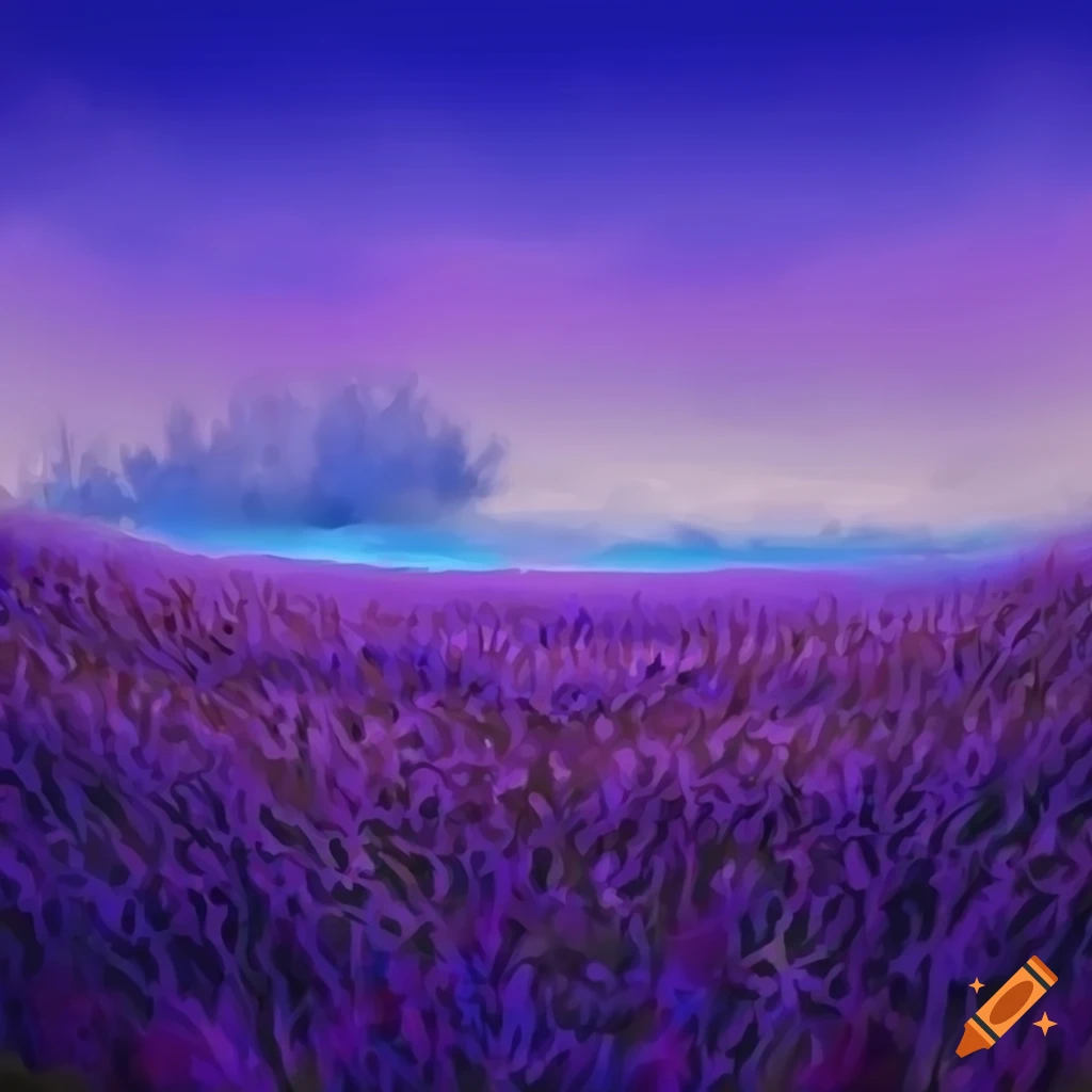 Blue and purple grass plains with unique flowers in a fantasy art style ...