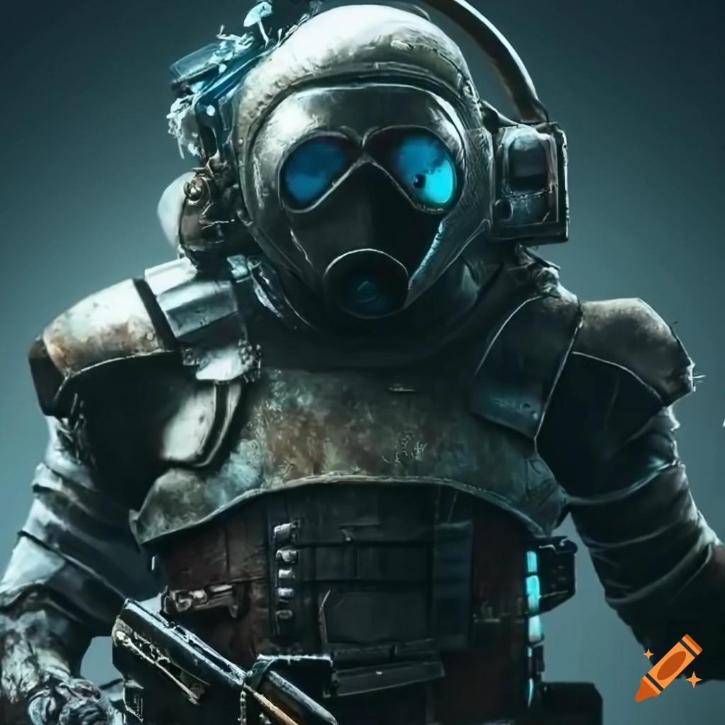 Highly detailed close-up of a post-apocalyptic bounty hunter in a ...