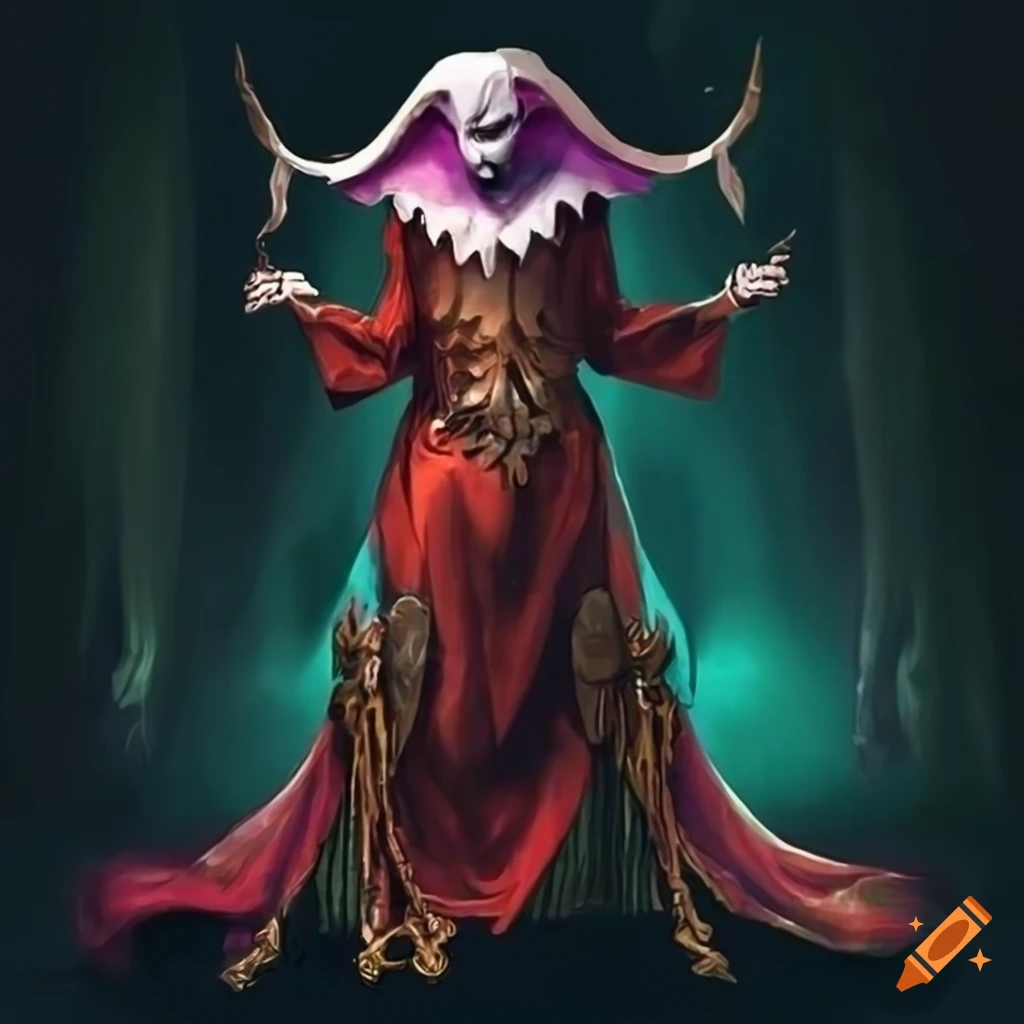 Nightmarish jester in theatre tragedy mask in fantasy art style on Craiyon