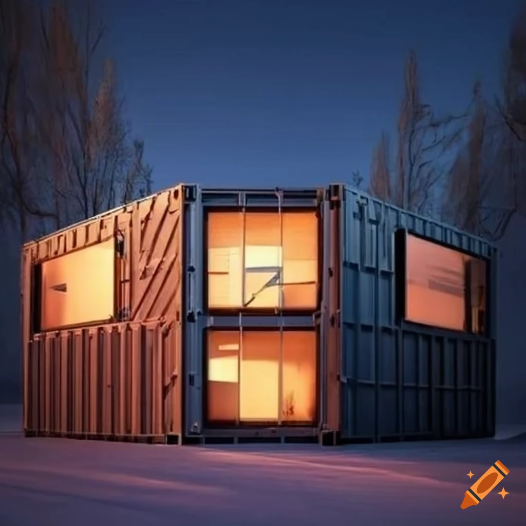 Modern house built from shipping containers in a pentagon shape on Craiyon
