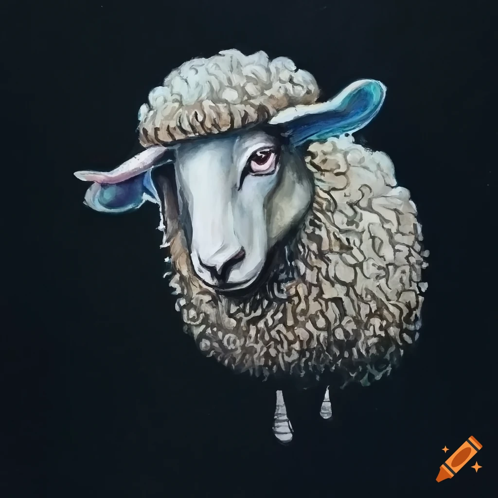 Acrylic drawing of sheep floating in the universe on Craiyon