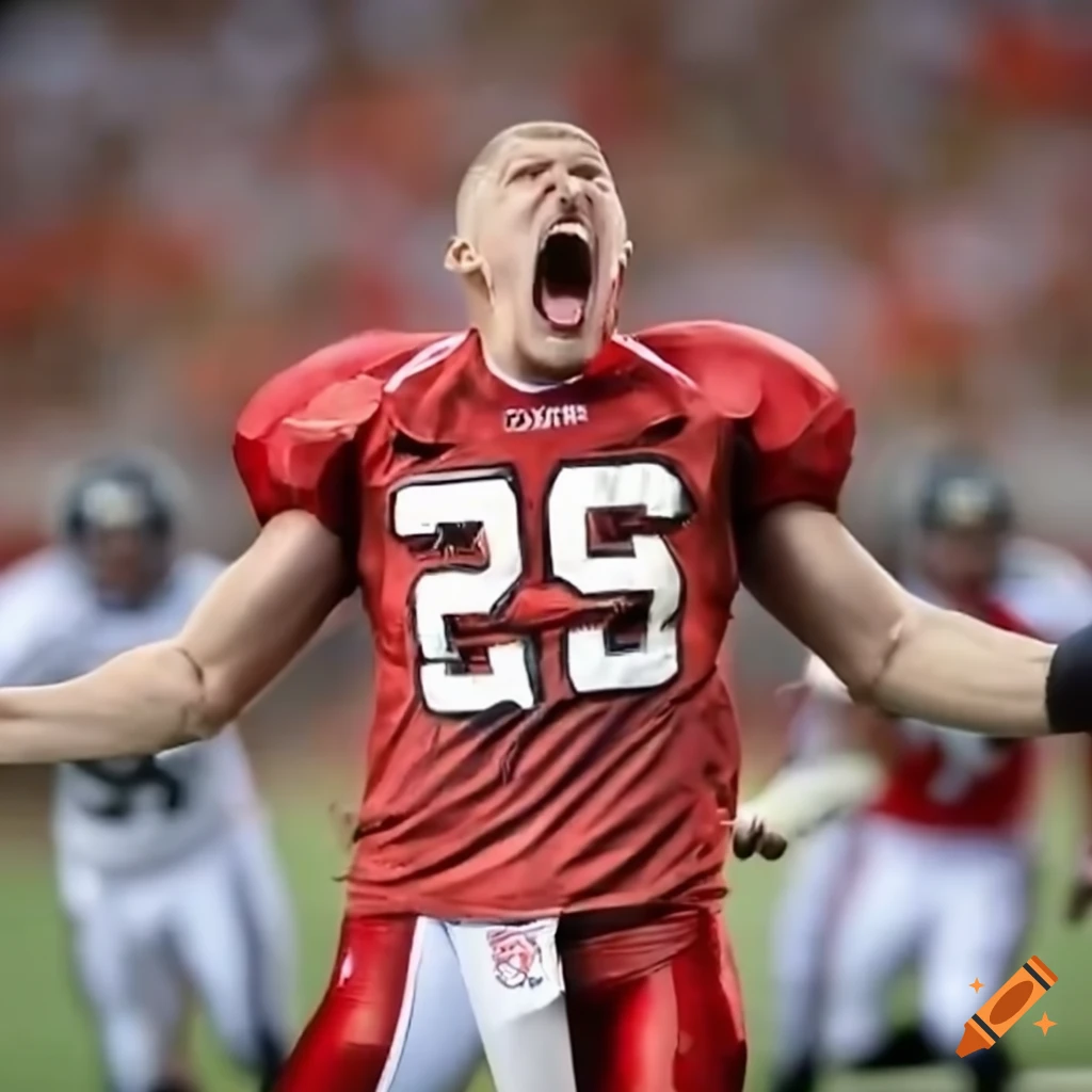 American football player showing intensity and shouting with moderate ...