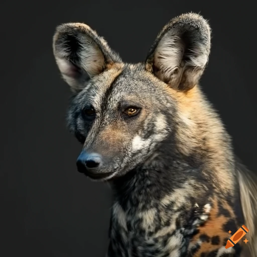 Grey wolf crossed with african wild dog on Craiyon