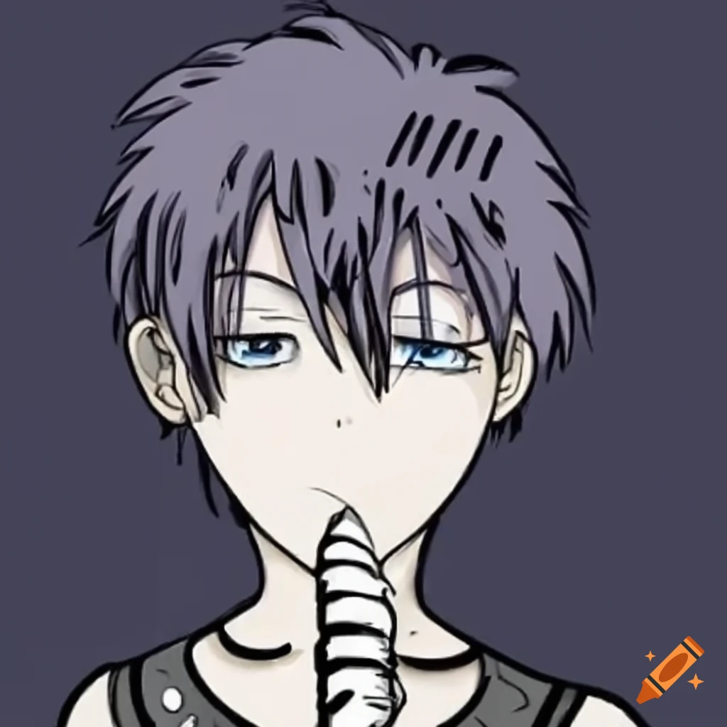 Emo anime boy holding cheese on Craiyon