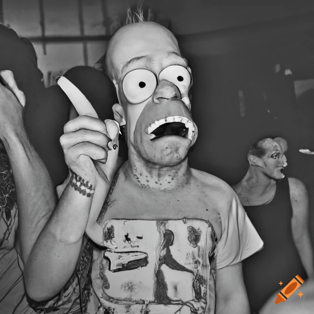 Homer simpson in a punk mosh pit on Craiyon