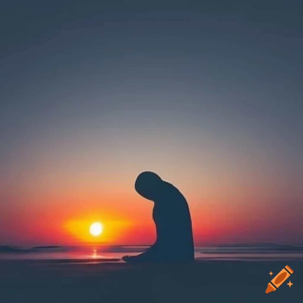 Silent prayer during a sunset on Craiyon