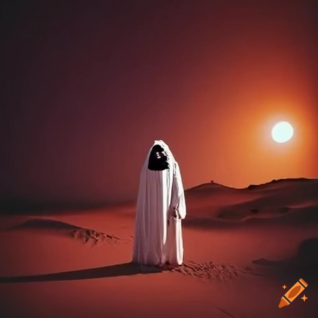 Ghosts in the desert at night, reminiscent of album cover art on Craiyon