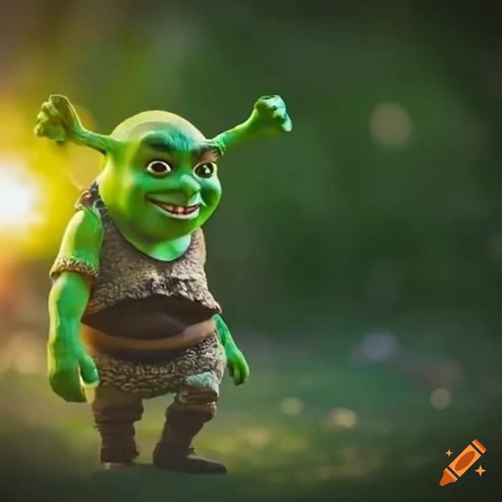 Cute cartoon character dressed as a green ogre from shrek on Craiyon