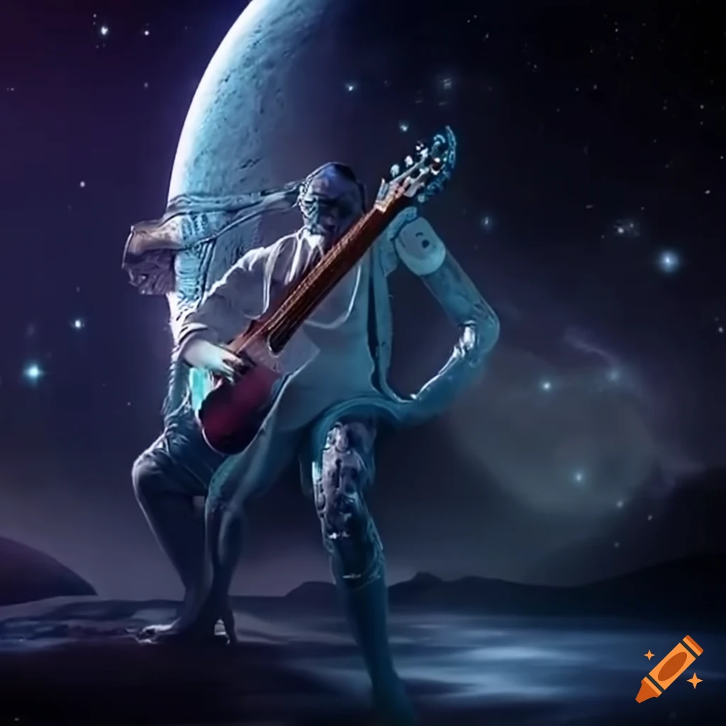 Alien doctor playing guitar in space on Craiyon
