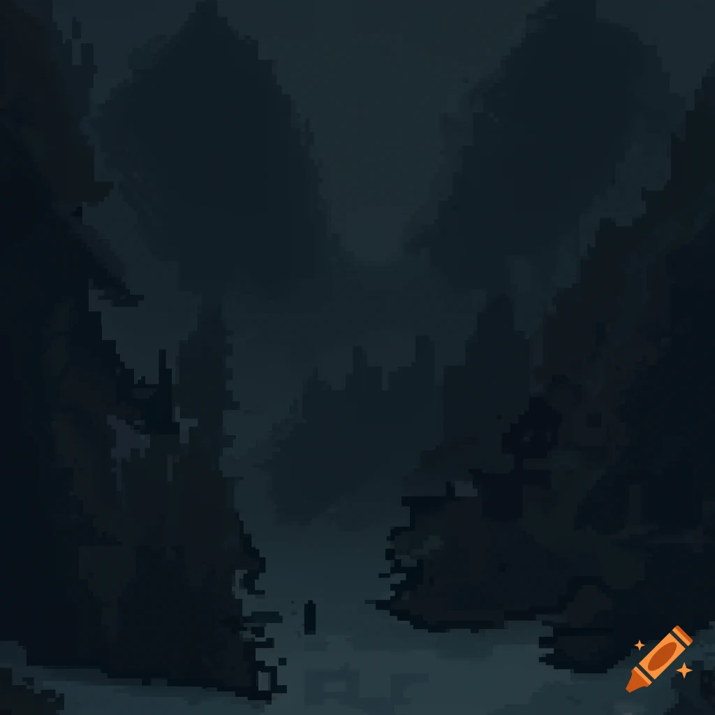 Detailed pixel art fantasy map of a dark snowy landscape on Craiyon