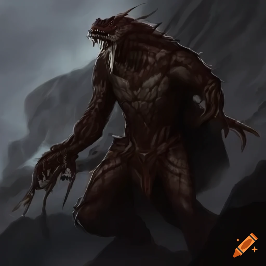 Human-dragon hybrid with mountain theme on Craiyon