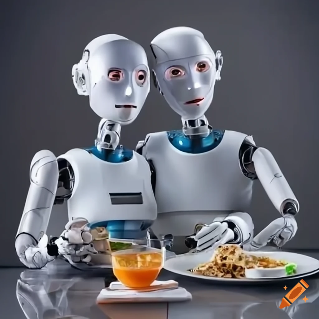 Advanced robot family enjoying a meal together on Craiyon