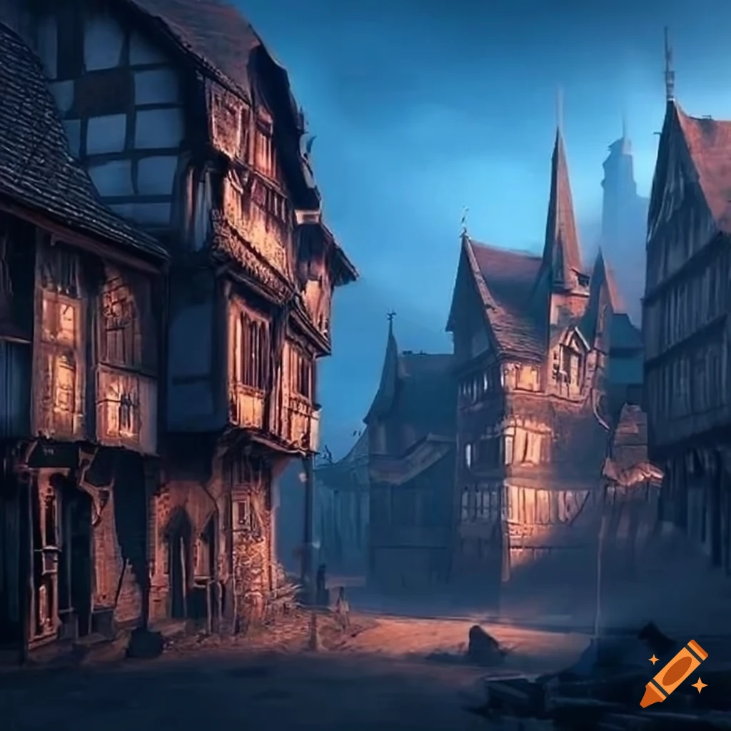 Medieval town in a fantasy setting on Craiyon