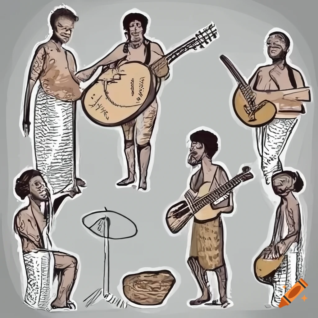 Group of Ni-Vanuatu men in traditional island costumes playing local ...