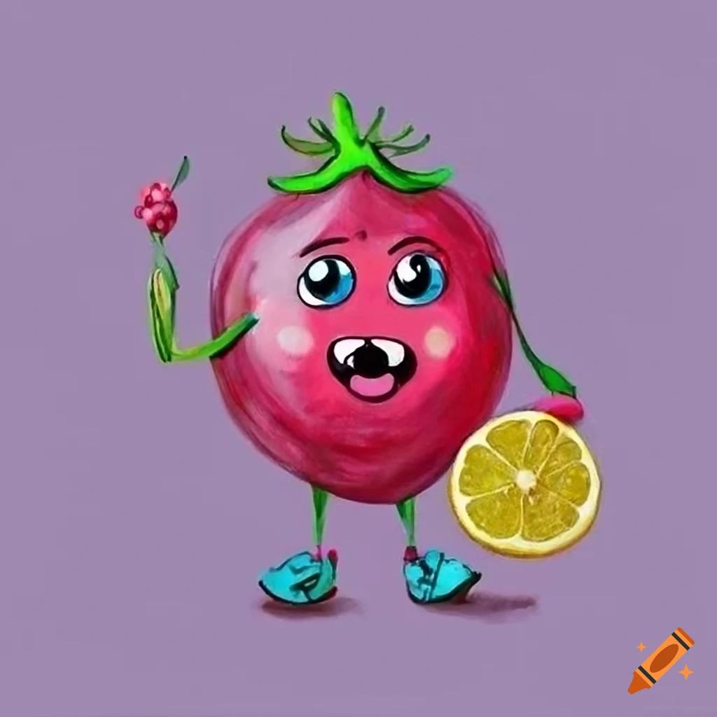 Colorful cranberry character holding a lemon with a scowl, perfect for ...