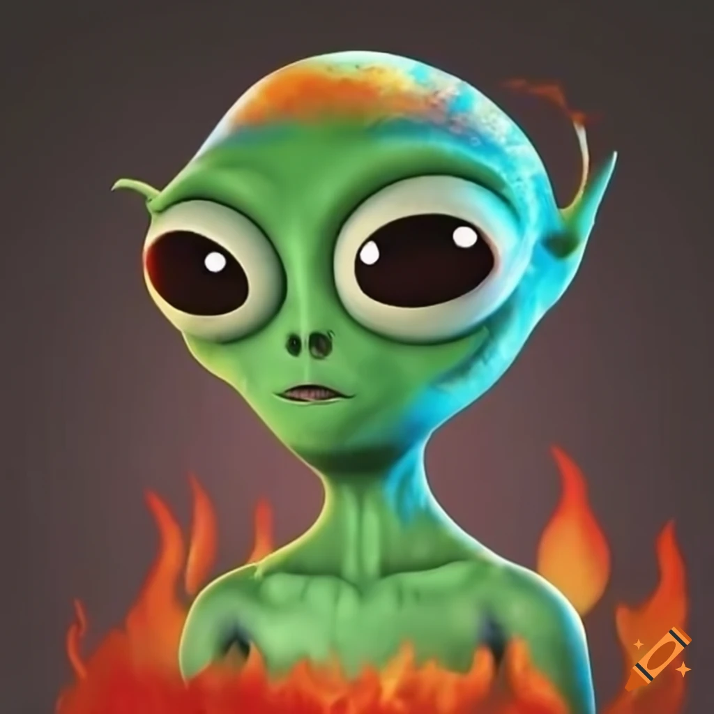 Alien friends enjoying drinks by the fire on Craiyon