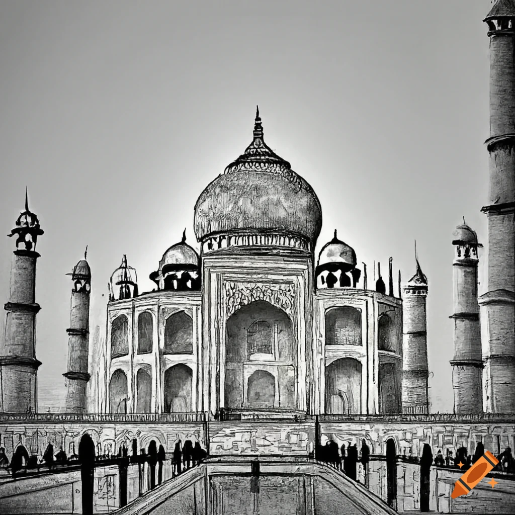 Black and white simple drawing of the taj mahal on Craiyon