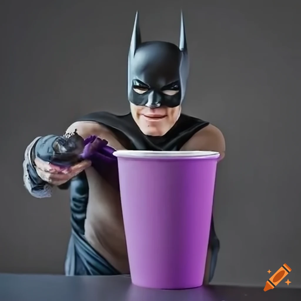 Batman drinking from a styrofoam cup on Craiyon